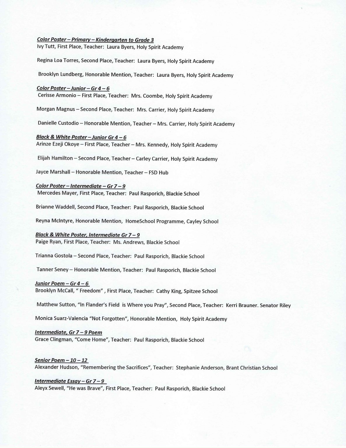 Remembrance Poster Competition winners are Announced Remembrance Poster Competition winners are Announced